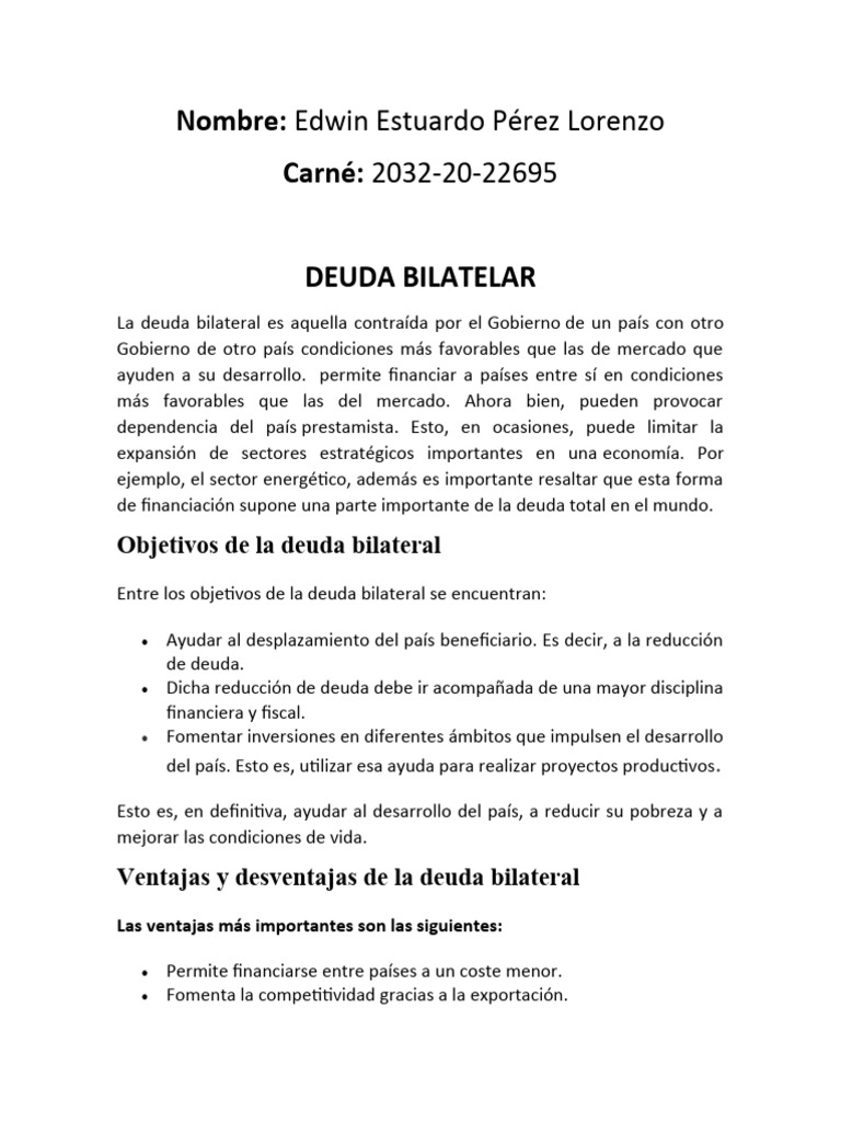 Deuda Bilateral: Ventajas y Desventajas | PDF | Fondo Monetario ...