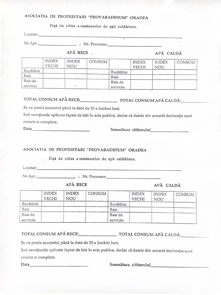 Tabel Contoare Apa | PDF