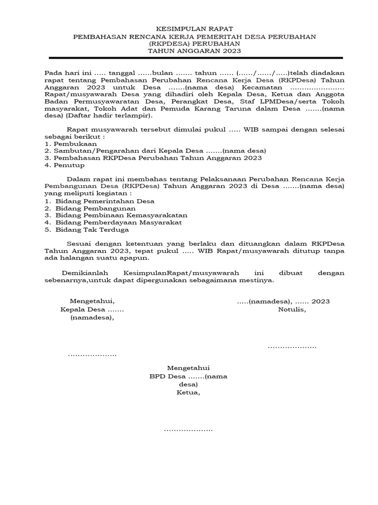 Notulen Rapat RKP Desa 2023 | PDF