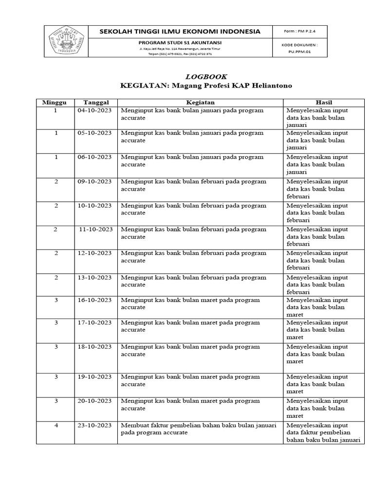 Logbook Magang | PDF