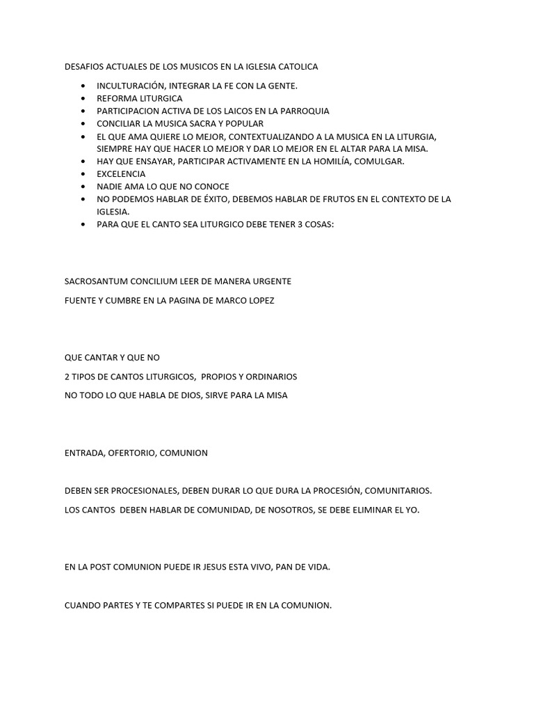 Desafios Actuales de Los Musicos en La Iglesia Catolica | PDF