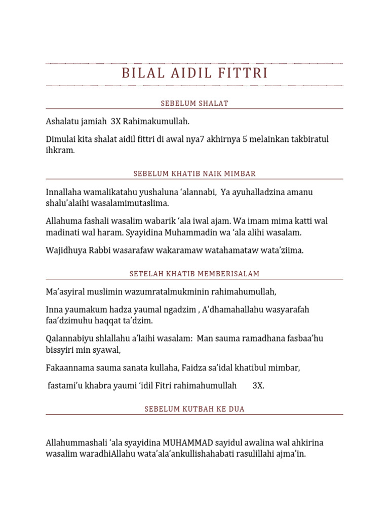 Bilal Aidil Fittri | PDF | Prayer | Abrahamic Religions