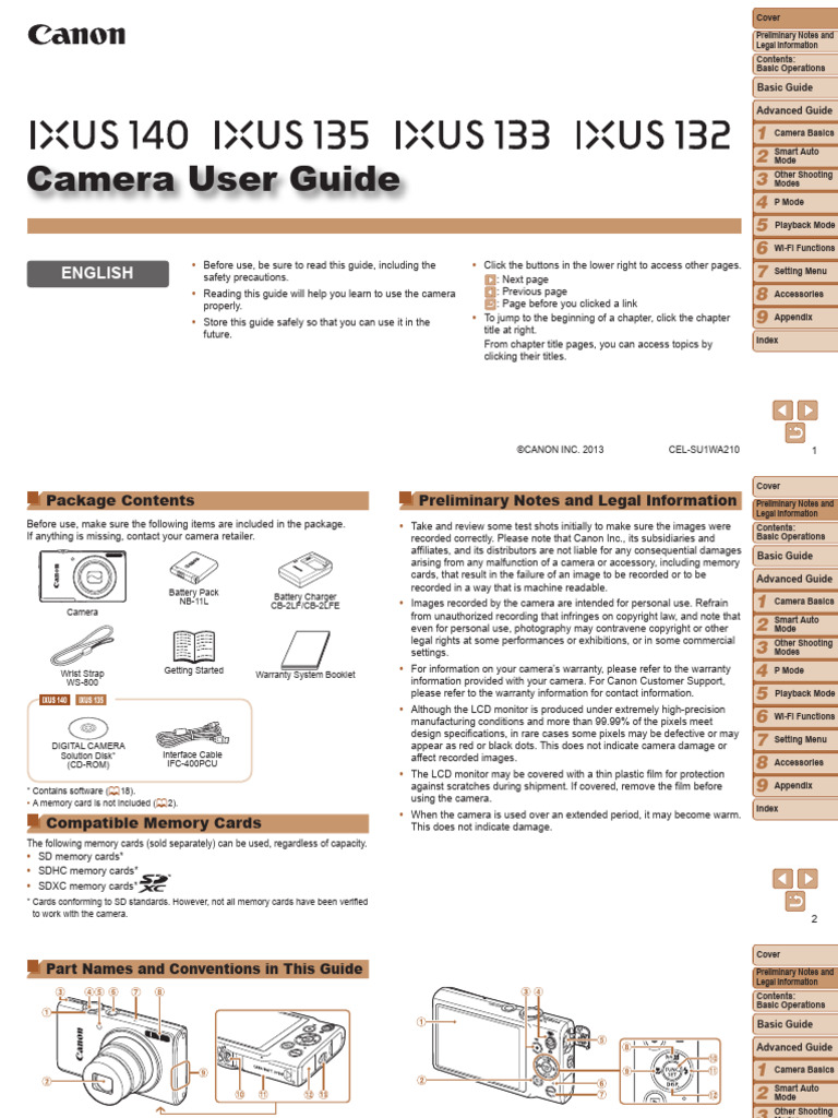 IXUS 140 IXUS 135 IXUS 133 IXUS 132 CameraUserGuide EN | PDF | Camera | Ac Power Plugs And Sockets