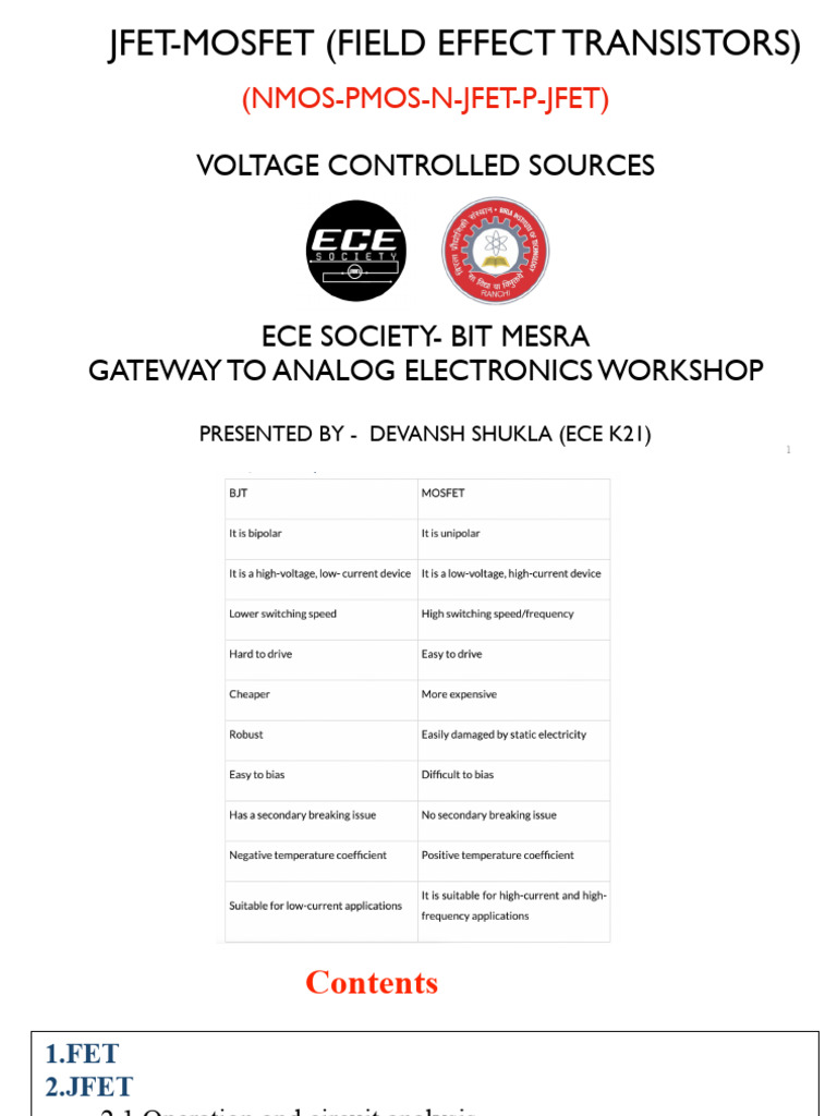 Jfet Mosfet | PDF | Field Effect Transistor | Transistor
