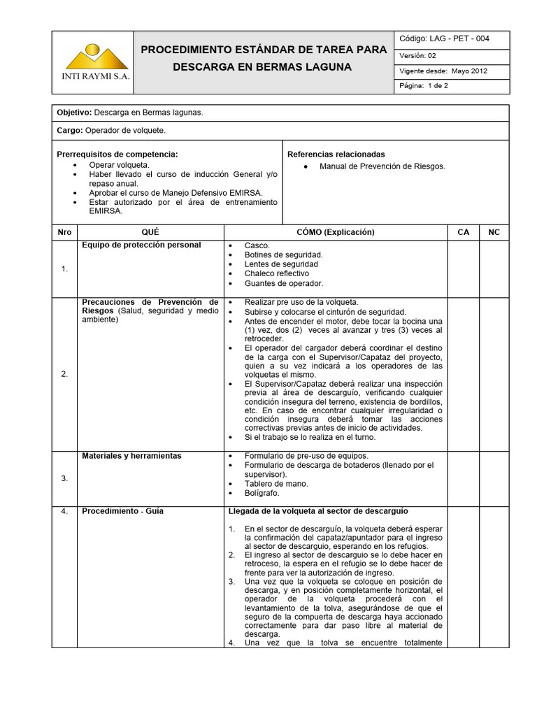 Lag-Pet-004 Descarga en Bermas Laguna | PDF