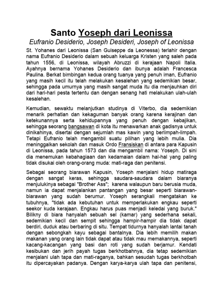 Kisah Santo Yoseph dari Leonissa | PDF | Sejarah | Agama & Spiritualitas