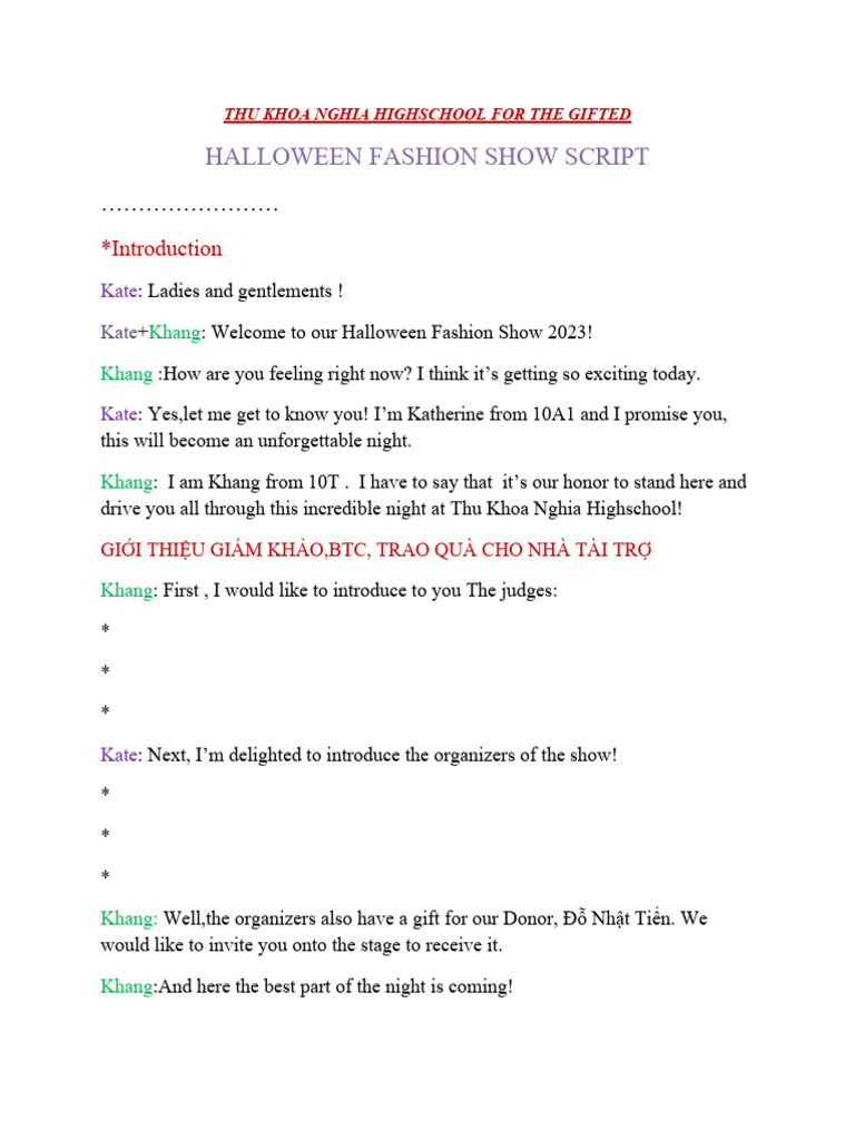 Halloween Fashion Show Script | PDF | Vietnamese People | Vietnam