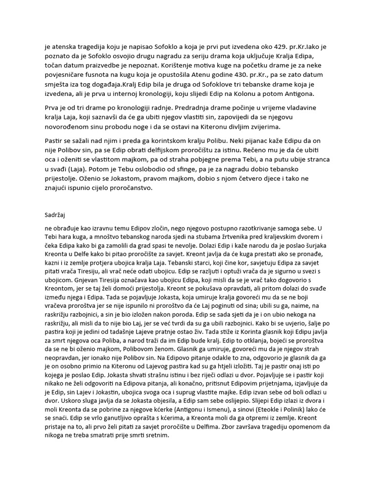 Kralj Edip, Sofoklo | PDF