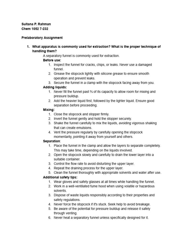 Extraction Experiment 1 | PDF | Solubility | Ethanol