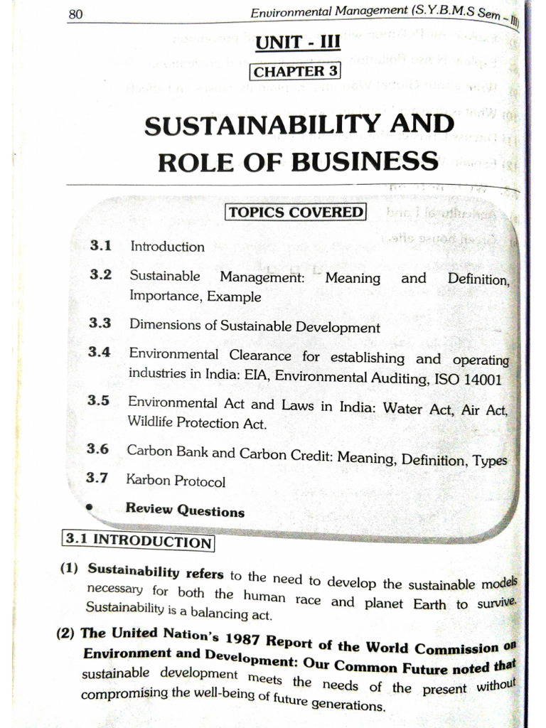 Unit III - Chapter 3 - Sustainability and Role of Business | PDF Unit III - Chapter 3 - Sustainability and Role of Business | PDF