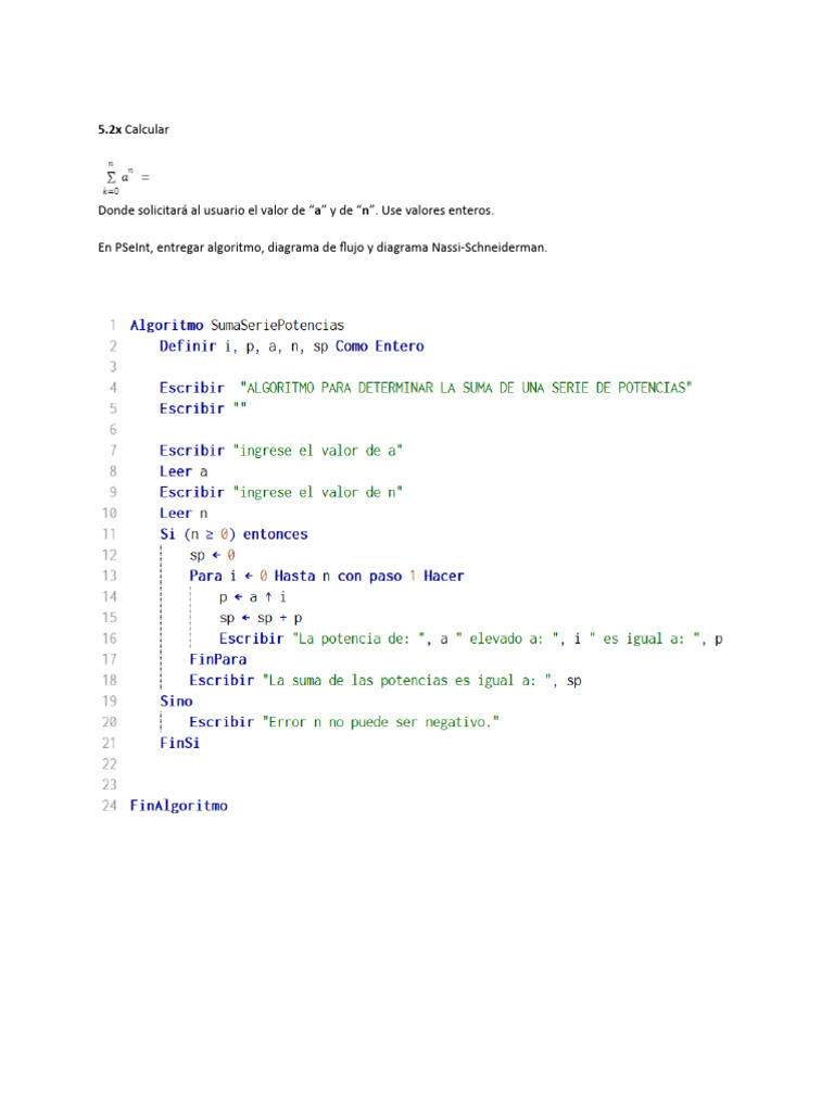 Pseudocodigo Suma de Potencias | PDF