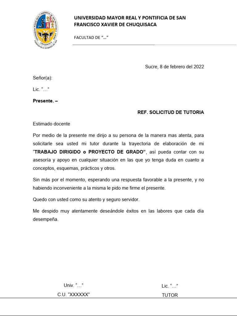 Solicitud de Tutoria Usfx | PDF