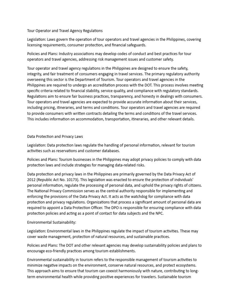 Tour Operator and Travel Agency Regulations | PDF | Regulatory ...