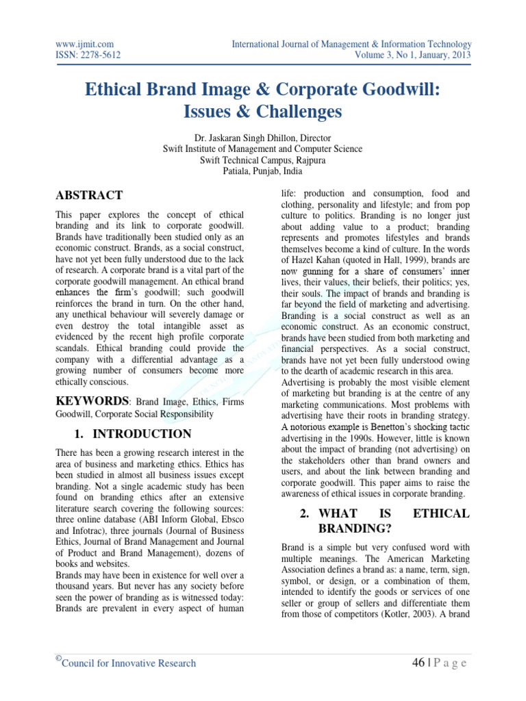 Ethical Brand Image Corporate Goodwill Issues Chal | PDF | Brand ...