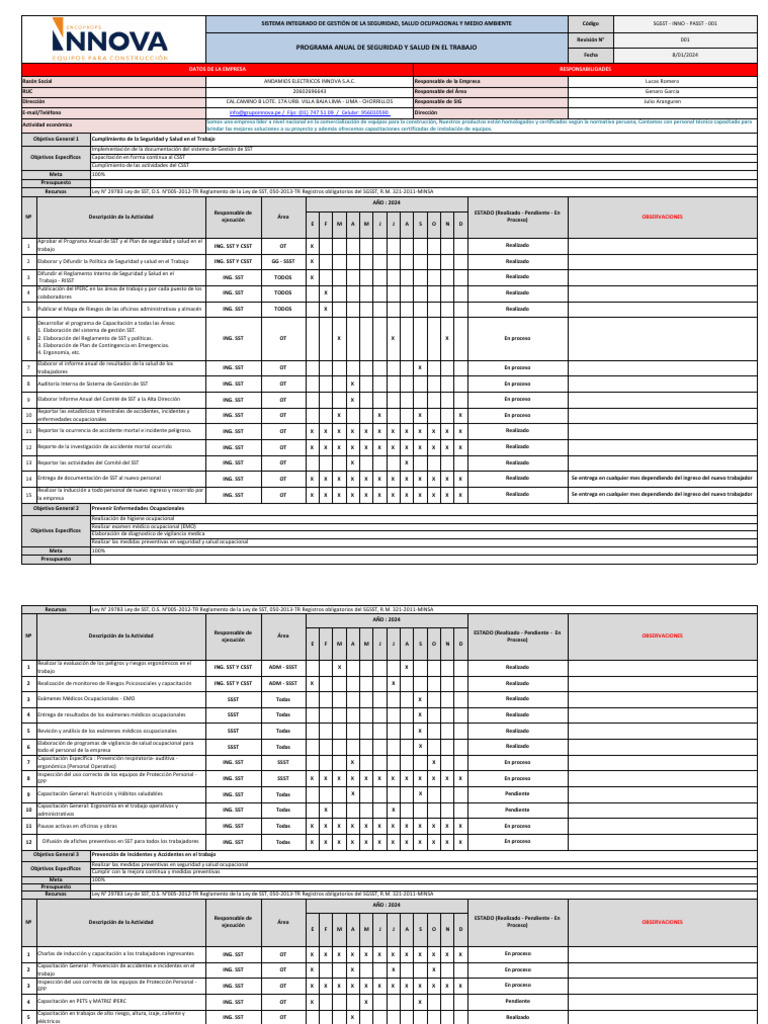Programa Anual de Seguridad y Salud en El Trabajo | PDF | Seguridad y salud ocupacional ...