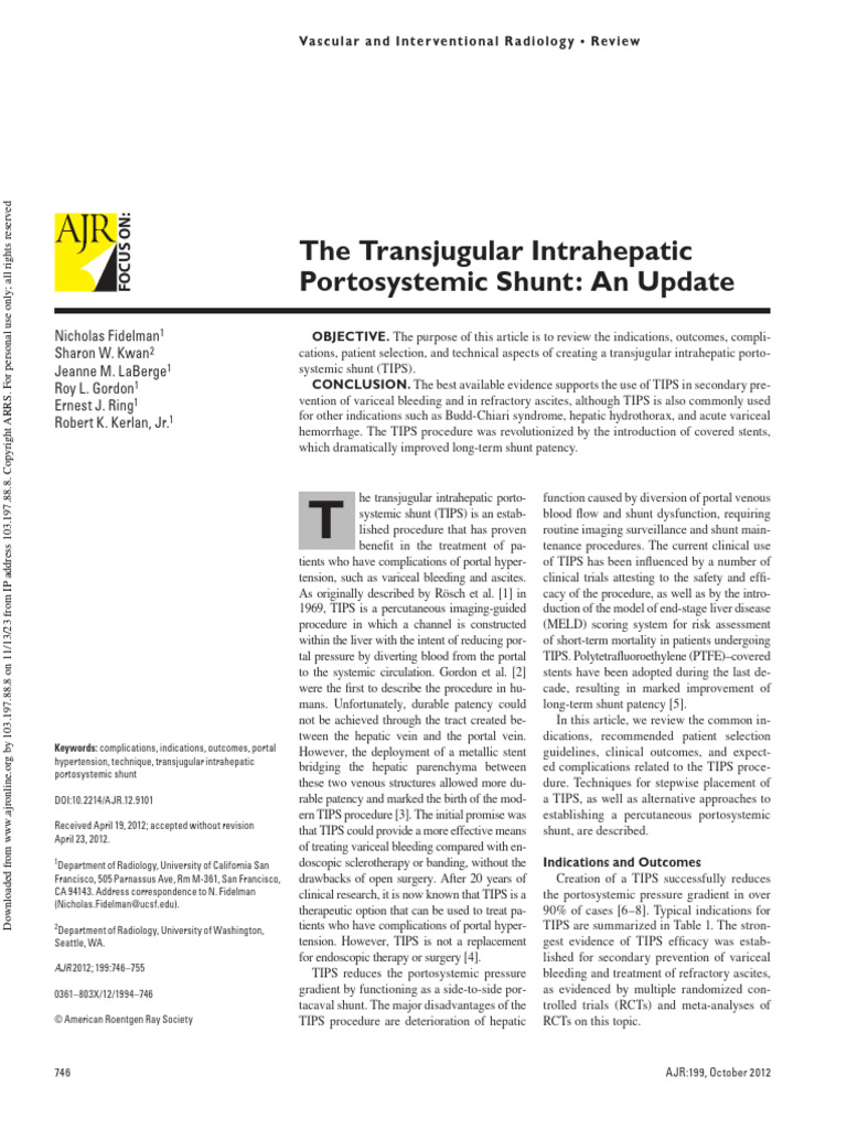 Fidelman Et Al 2012 The Transjugular Intrahepatic Portosystemic Shunt ...