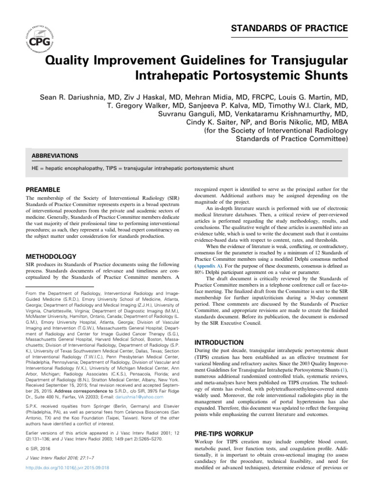 Quality Improvement Guidelines For TIPS | PDF | Cirrhosis | Diseases ...