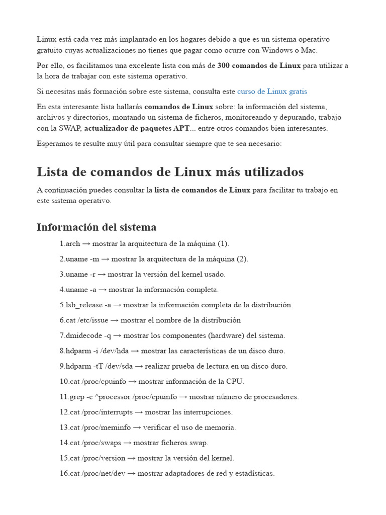 Comandos Linux | PDF | Archivo de computadora | Sistema operativo