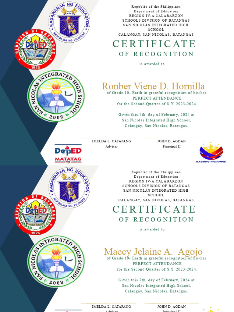 Perfect Attendance Cert 2023 2024 | Download Free PDF | Government | Public Administration