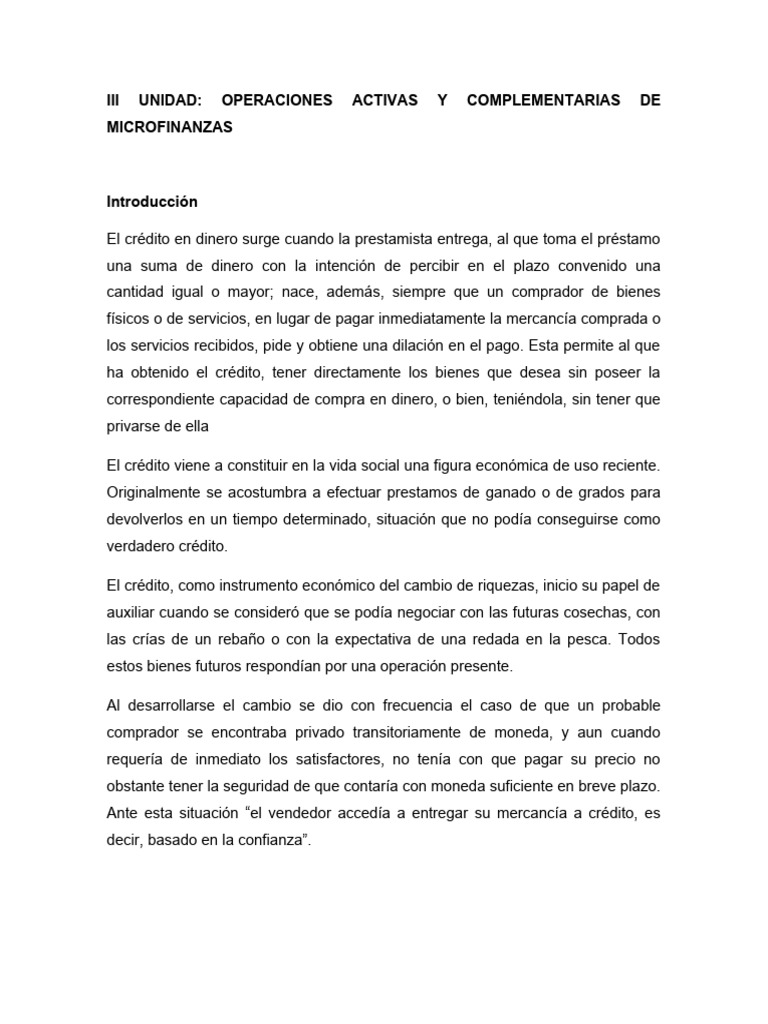 Operaciones Activas y Complementarias de Microfinanzas. | PDF
