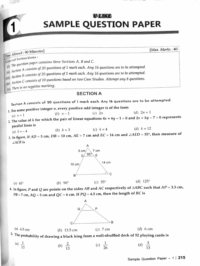 Sample Question Paper For Mathssss | PDF | Euclidean Geometry | Elementary Geometry
