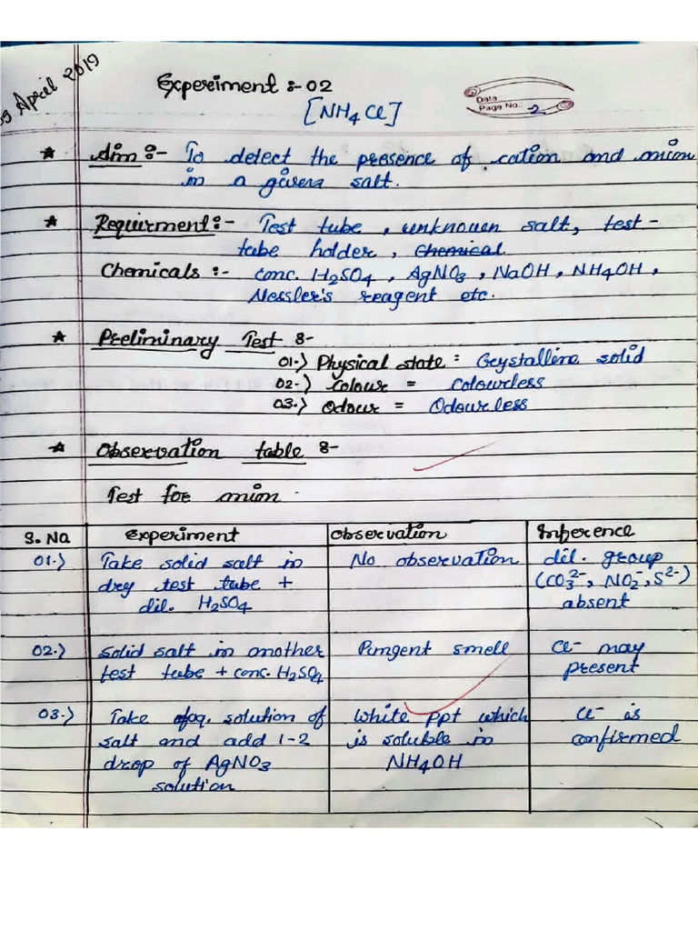 Chemistry Practical | PDF | Precipitation (Chemistry) | Physical Chemistry