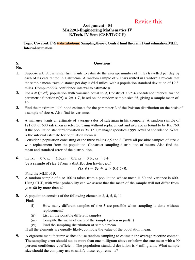 Final Assignment - 4 - MA2201 | PDF | Confidence Interval | Estimator