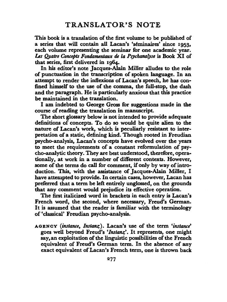 Lacan, Jacques (1973 (1977) ) - Translator's Note | Download Free PDF ...