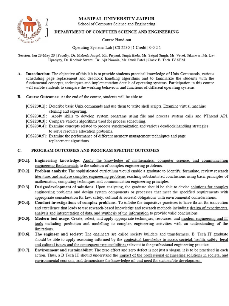 CS2230 OS Lab Mahesh Jangid CourseHandout | PDF | Engineering | Thread (Computing)