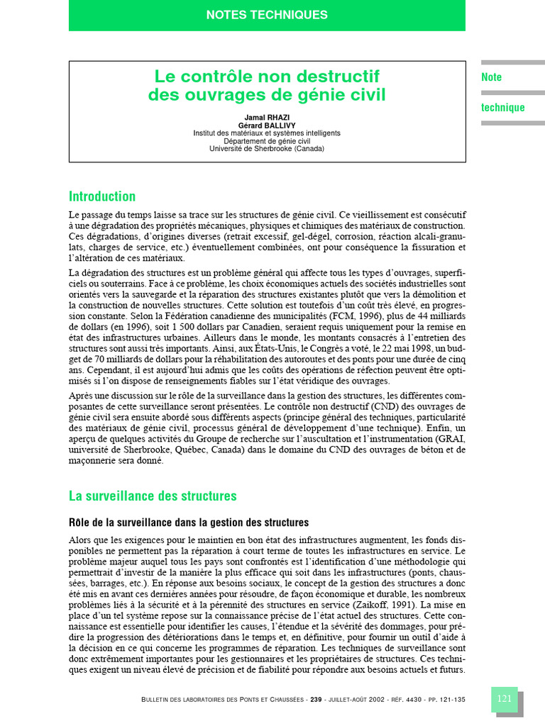 Le Controle Non Destructif Des Ouvrages | PDF | Contrôle non destructif | Béton armé