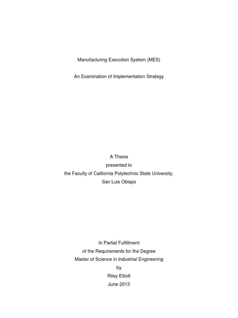 Manufacturing Execution System (MES) An Examination of Implementa | Download Free PDF ...