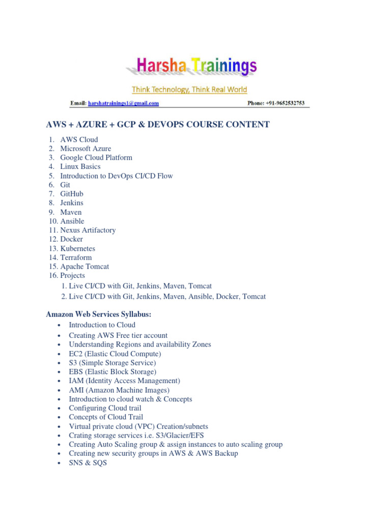 Aws + Azure + GCP - Devops Course Content V1.2 | PDF | Cloud Computing | Microsoft Azure