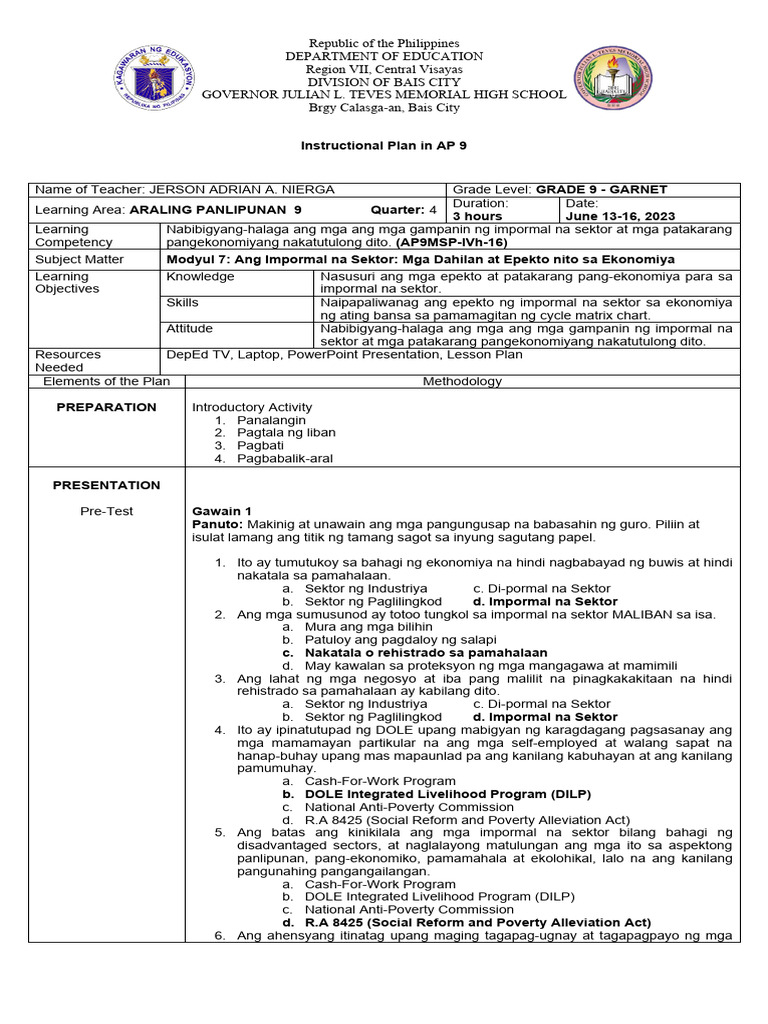 Iplan in AP9 (Q4-M7) | PDF