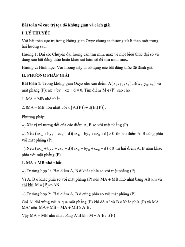 Bai Toan Ve Cuc Tri Toa Do Khong Gian Va Cach Giai Toan Lop 12 | PDF