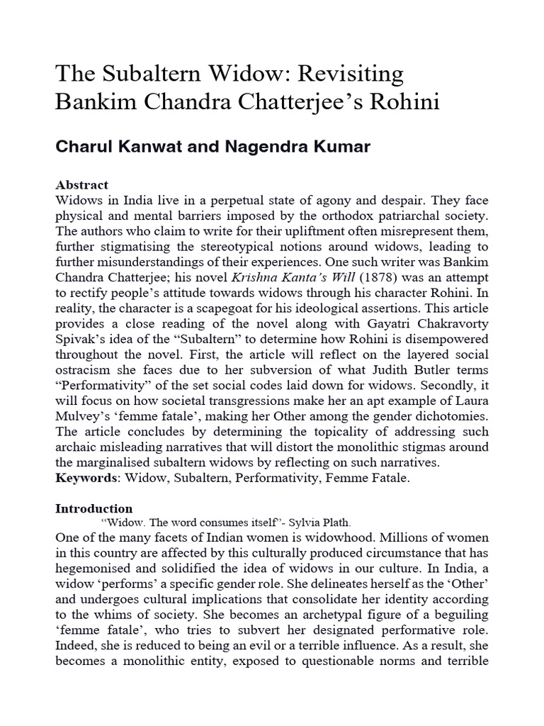 The Subaltern Widow: Revisiting Bankim Chandra Chatterjee's Rohini | PDF | Gender | Gender Studies