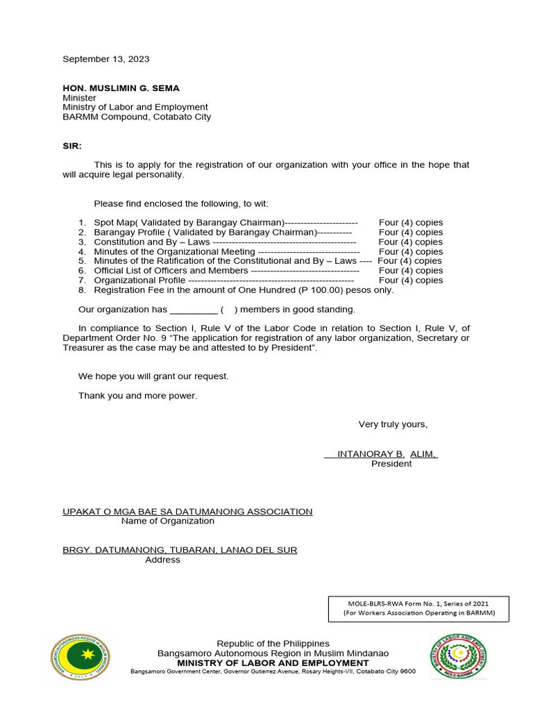 Worker Association Registration Application | PDF | United Nations ...