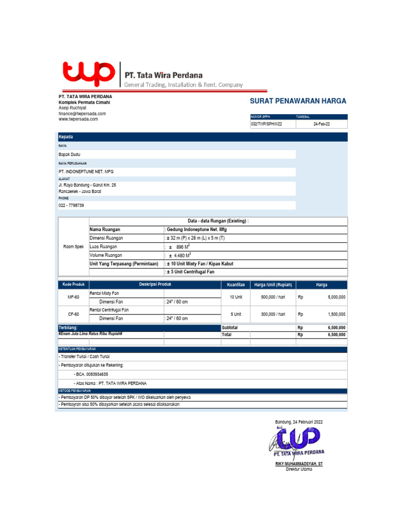 Penawaran Sewa Kipas untuk Indoneptune | PDF