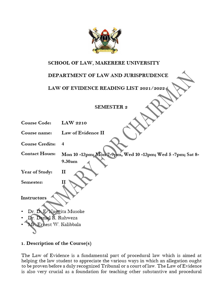 Law of Evidence II Reading List 2021/22 | PDF | Evidence (Law) | Evidence