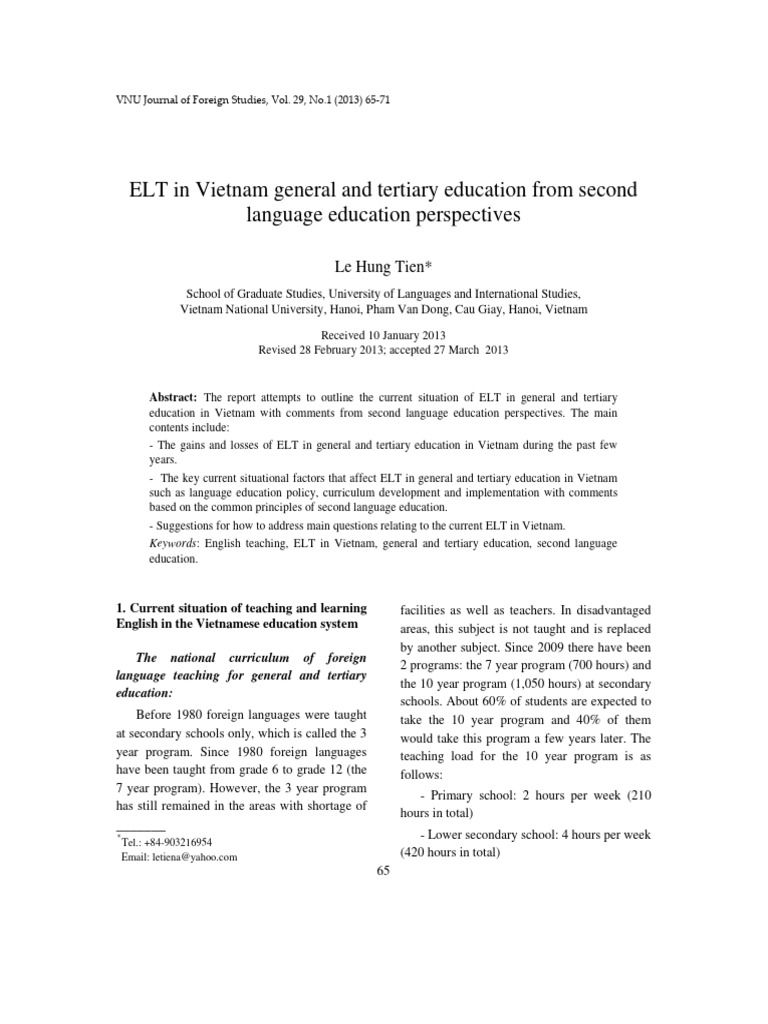 ELT in Veitnam General and Tertiary Education From Second Language ...
