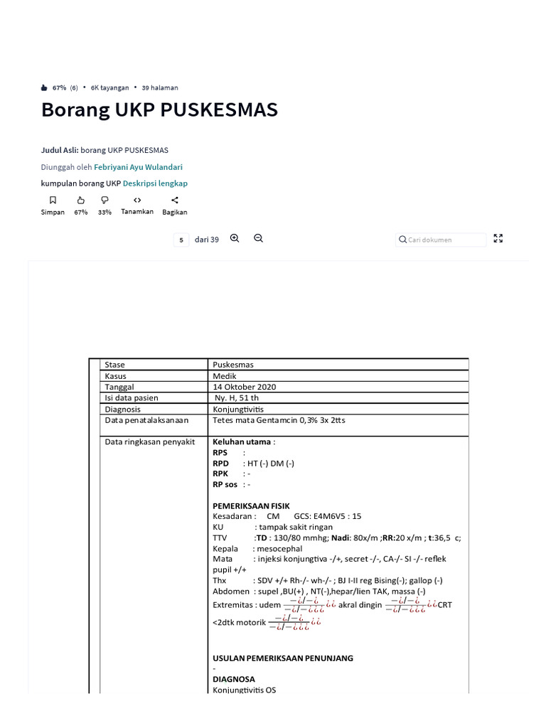 Borang Ukp Puskesmas - PDF | PDF