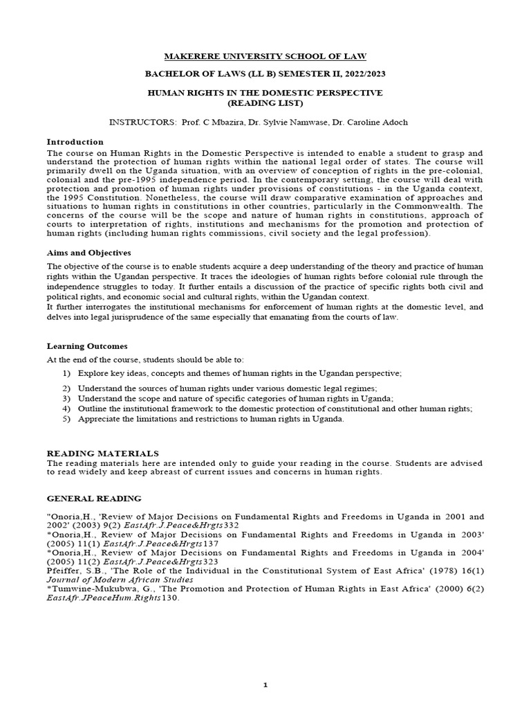 Human Rights in Uganda: Course Guide | PDF | Human Rights | Right To A ...