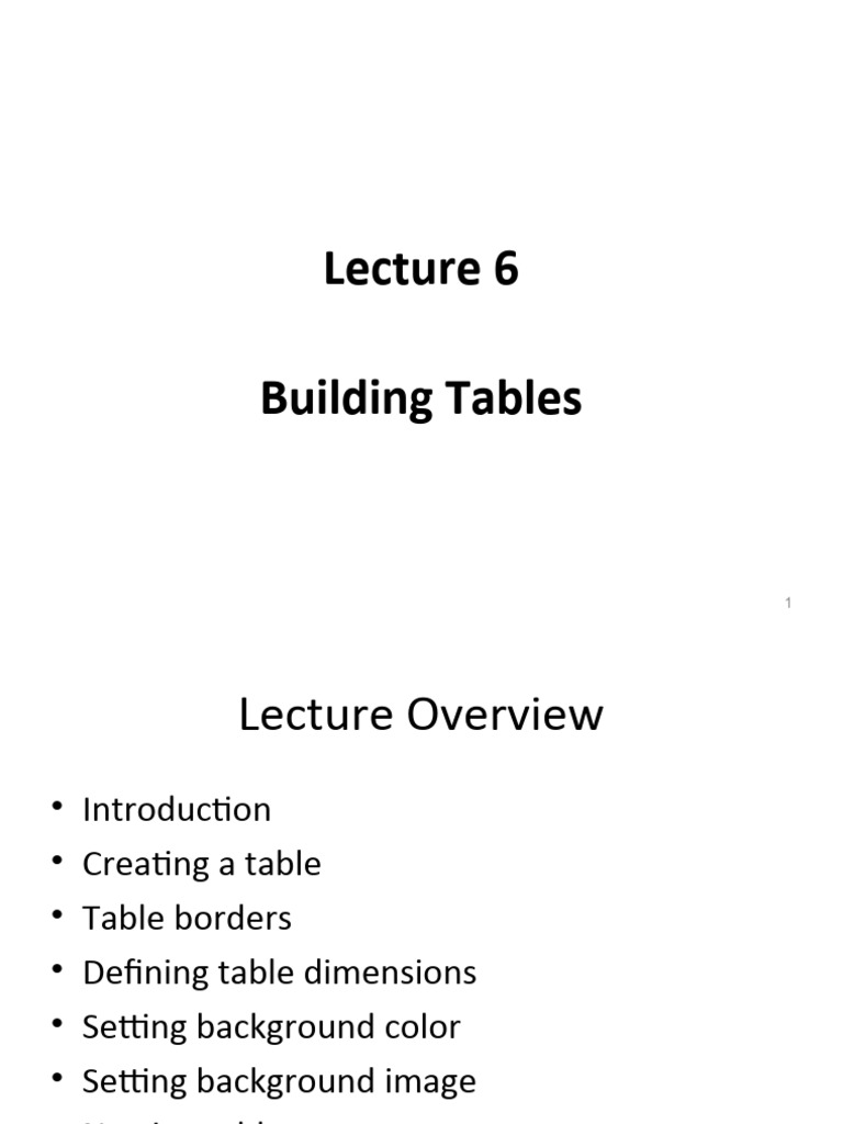 Lecture 6 Building Tables | PDF | Tag (Metadata) | Computing