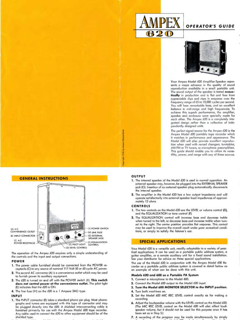 Ampex 620 Owners Manual | PDF
