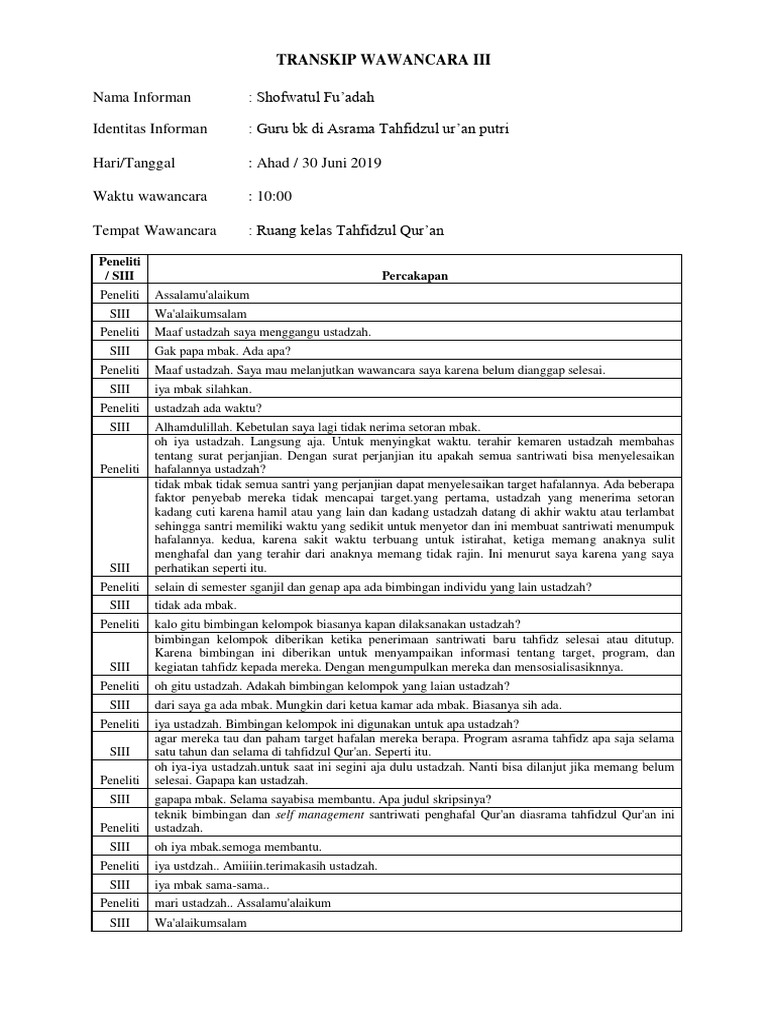 Transkip Wawancara Iii | PDF | Karier & Perkembangan