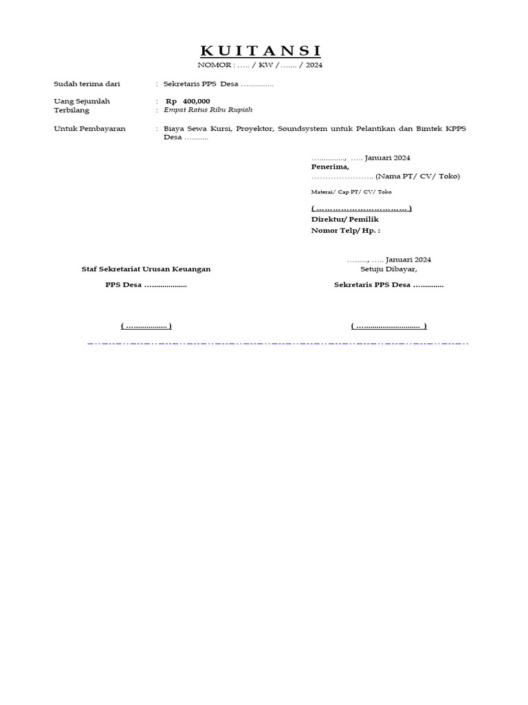 Contoh Format LPJ Pelantikan Dan Bimtek KPPS | PDF | Griya & Taman