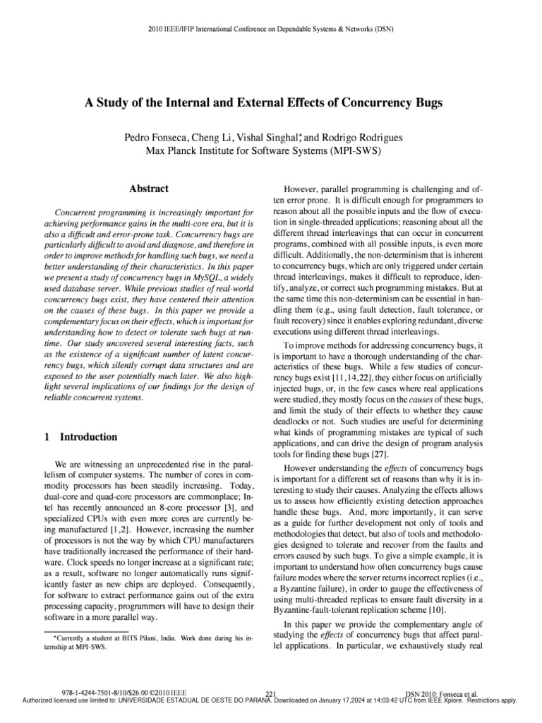 A Study of The Internal and External Effects of Concurrency Bugs | PDF | Software Bug | Databases