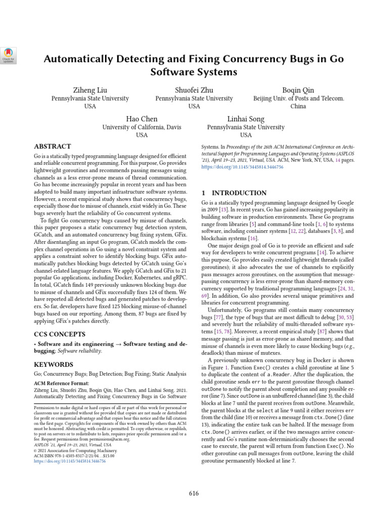 Automatically Detecting And Fixing Concurrency Bugs In Go Pdf Software Bug Software