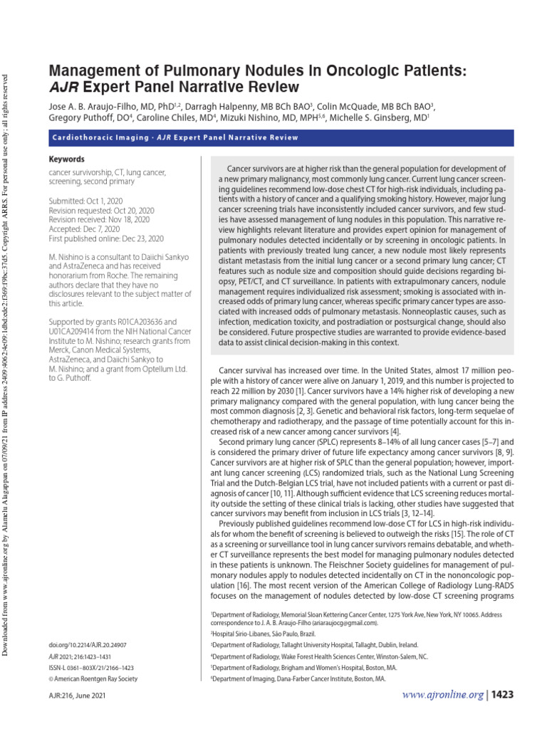 Ajr 20 24907 | PDF | Cancer | Lung Cancer