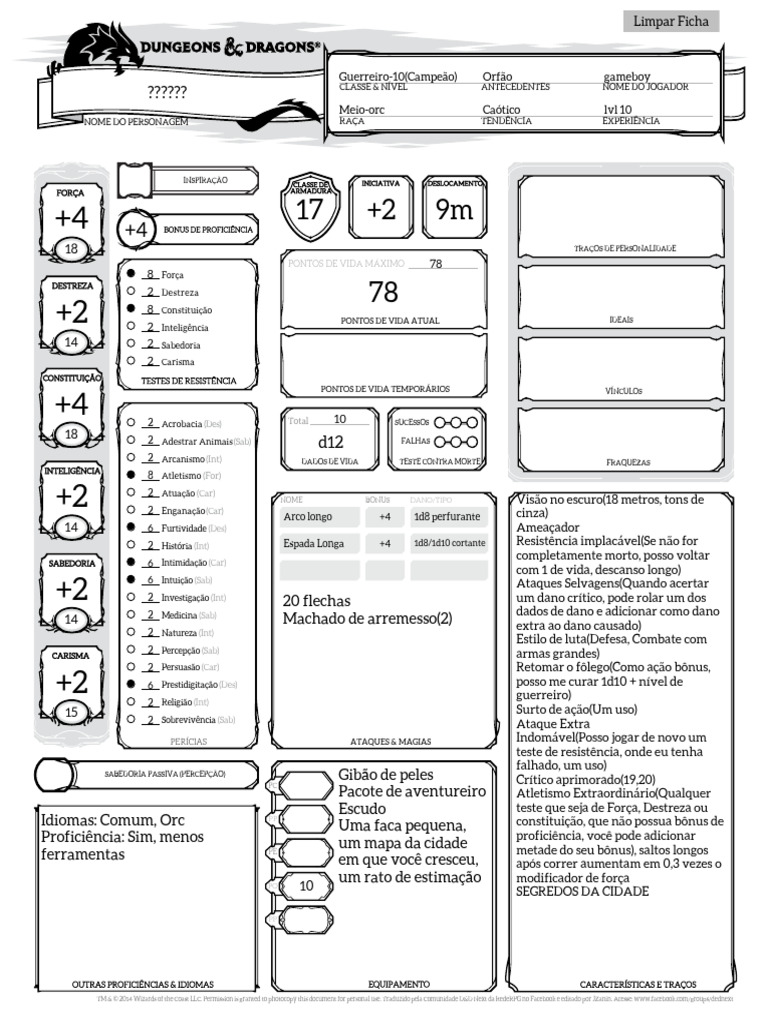Ficha Automatica DD5E | PDF | Dungeons & Dragons (jogo)