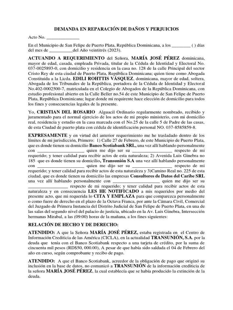 Demanda en ReparaciÃ N de Daã Os y Perjuicios | PDF | Justicia | Crimen y violencia